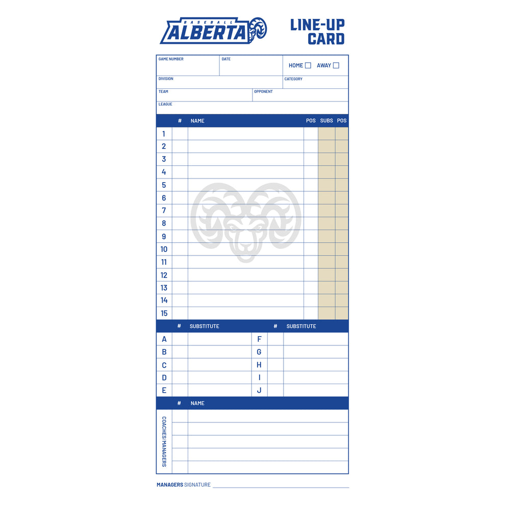 Baseball Alberta Official Line-Up Card – Baseball Alberta Shop